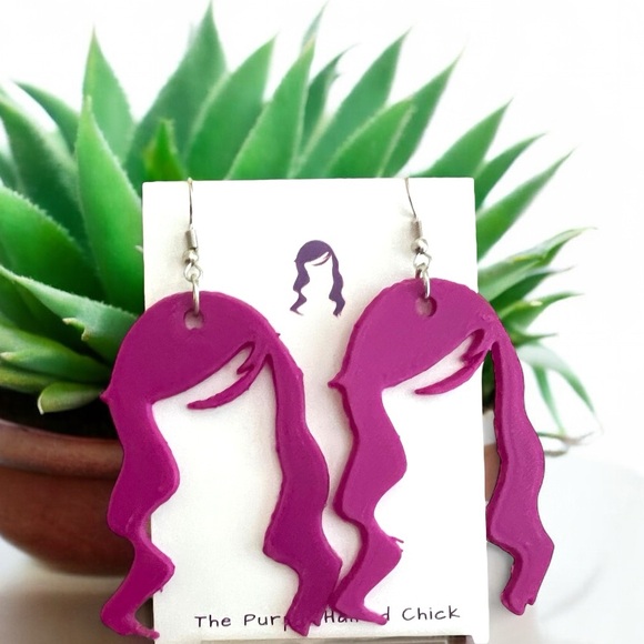 Handmade | Jewelry | Purple Hair Chick Logo Custom 3d Printed Earrings ...